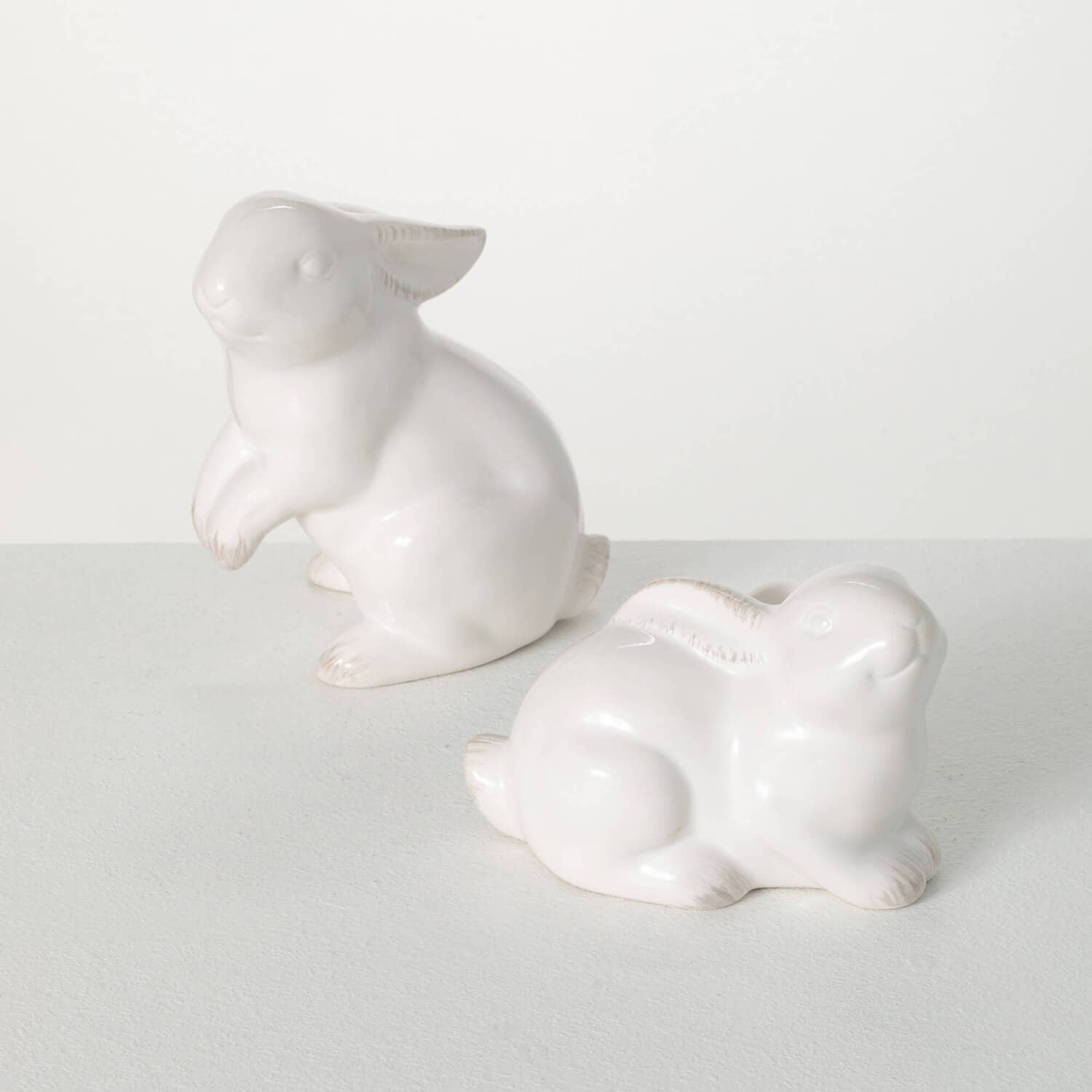 GLAZED WHITE BUNNY FIGURINES | Thistle and Thyme Home Store